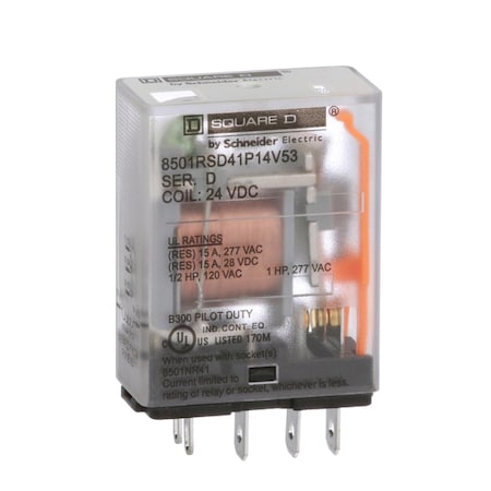Square D Relay, 240VAC Coil Volts, SPDT 8501RSD41P14V53 | Zoro