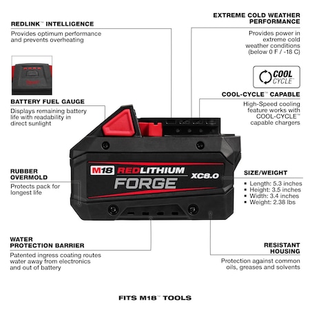 Milwaukee Tool M18 REDLITHIUM FORGE XC8.0 Battery Pack 48-11-1881 | Zoro