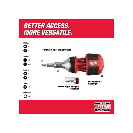 MILWAUKEE 8-in-1 Compact Ratcheting Multi-bit Driver (48-22-2330) | Zoro