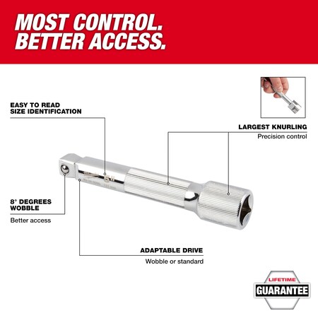 MILWAUKEE Socket Extension Set, 1/2 in, 3 Pieces, 1 in, Chrome - 48-22-9352