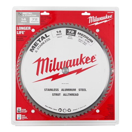 MILWAUKEE 14" Metal & Stainless Cutting Circular Saw Blade (48-40-4505 ...