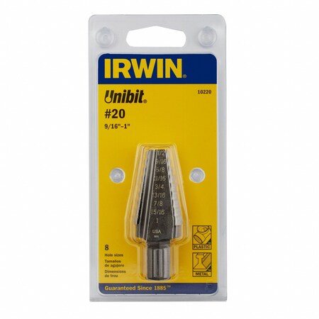 IRWIN UNIBIT HSS Step Drill Bit 8 Sizes, 9/16-1" (UNIBIT 20) | Zoro
