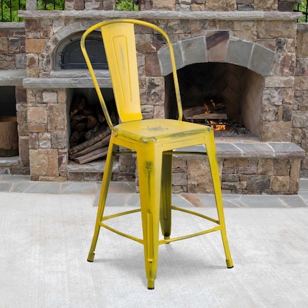 Flash Furniture Distressed Yellow Metal Stool, PK4 4-ET-3534-24-YL-GG ...