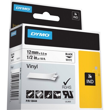 Dymo Label Tape Cartridge, Black/White, Labels/Roll: Continuous 18444 ...