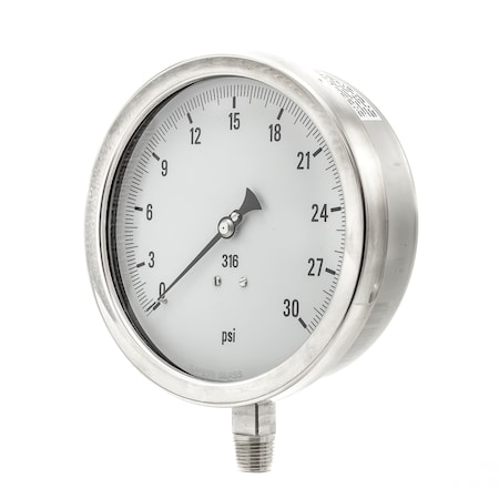 Pic Gauges Industrial Pressure Gauge, 0 to 30 psi, 6 in Dial, 1/4 in ...