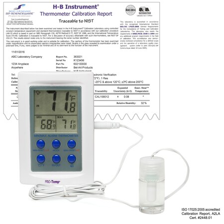 Bel-Art Calibrated EV Thermometer, 22C Ambient, -50/70C (-58/158F) Ext ...
