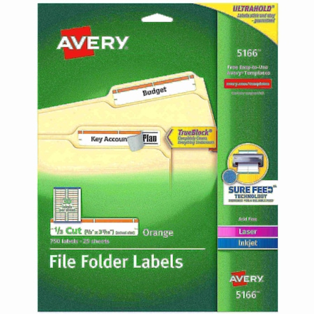 Avery TrueBlock File Folder Labels, 2/3, PK750 5166 | Zoro
