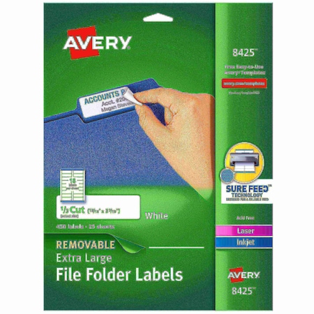 Avery Extra Large File Folder Labels,1,PK450 (8425) | Zoro