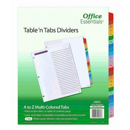 Office Essentials Table n Tabs Dividers, A-Z Multico, PK3 24843 | Zoro