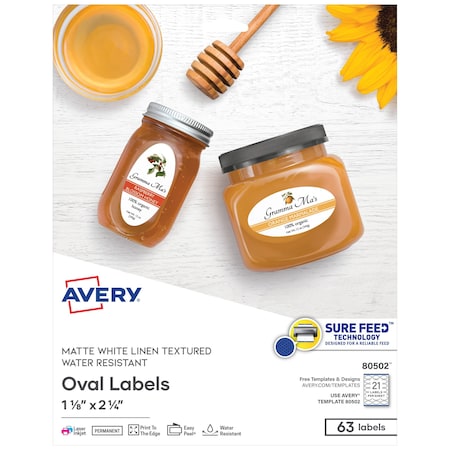 Avery Printable Blank Oval Labels, 1-1/8, PK63 80502 | Zoro