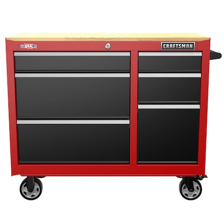 Craftsman S2000 Rolling Tool Cabinet, 6 Drawer, Black/Red, Steel, Wood ...