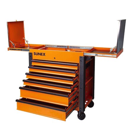 Sunex Tools 37"W Slide Top Service Cart 6 Drawers, Orange, 20"D x 43"H ...