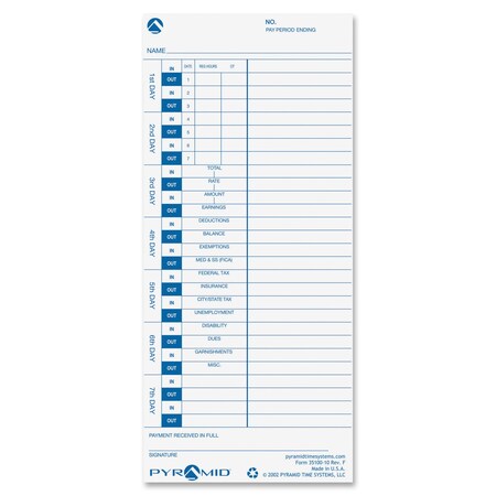 Pyramid Time Card, PK100 35100-10 | Zoro