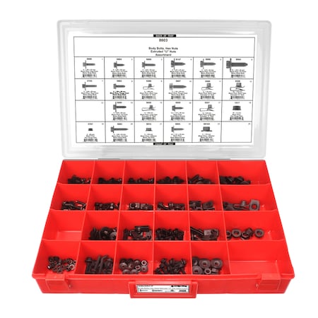 Disco Body Bolt Fastener Assrtmnt 24 Hole Red Tray W/Clr Lid 8603RCP | Zoro
