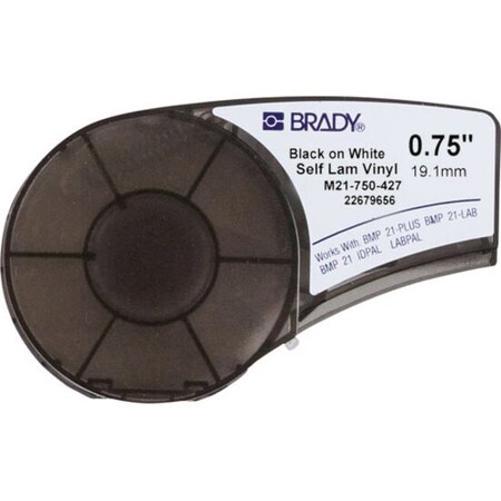 Brady Continuous Label Roll Cartridge: 3/4 in x 14 ft, Vinyl, Black on ...