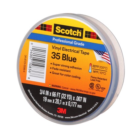 3M Vinyl Electrical Tape, 35, Scotch, 3/4 in W x 66 ft L, 7 mil thick ...