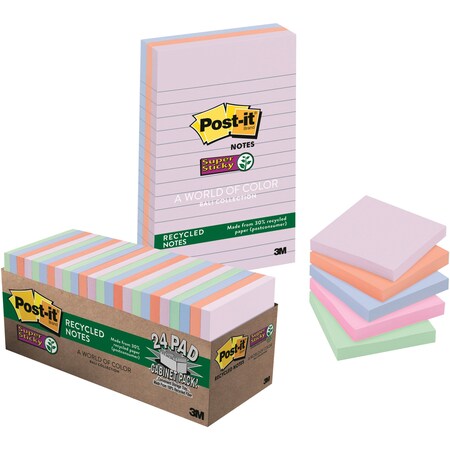 Post-It Recycled Super Sticky Notes, 4x4, PK6 675-6SSNRP | Zoro