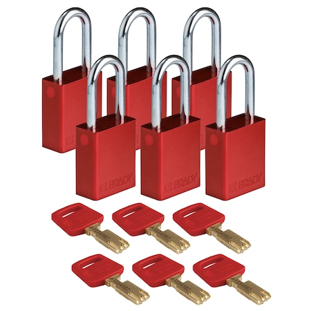 Brady Safekey Lockout Padlock Aluminum Red 1.5" S ALU-RED-38ST-KD6PK | Zoro