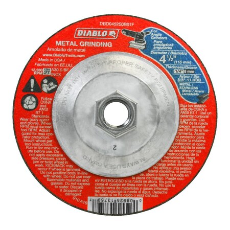 Diablo Metal Grinding Disc-Type 27 5/8"-11 HU DBD045250B01F | Zoro