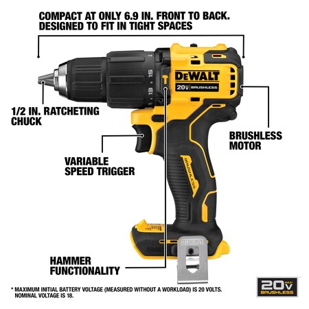 Dewalt Cordless Hammer Drill/Driver, 20.0V DCD709B | Zoro
