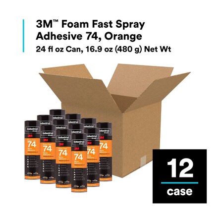 3M Spray Adhesive, Foam Fast 74 Series, Orange, 16.9 oz, Aerosol Can ...