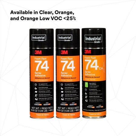 3M Spray Adhesive, Foam Fast 74 Series, Orange, 16.9 oz, Aerosol Can ...