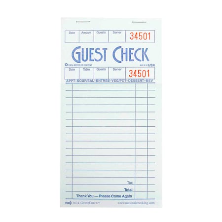 Ncc Line Guest Check Cardboard 1Pt, PK2500 G3674 | Zoro