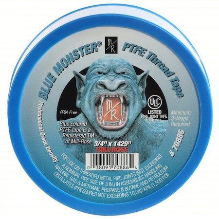 Blue Monster PTFE Thread Sealant Tape, 3/4 in W x 119 ft L, Blue, 0. ...