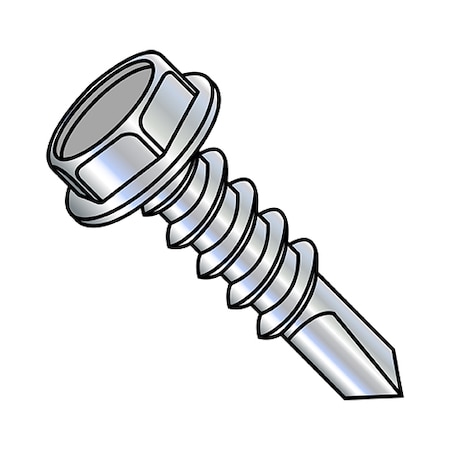 Zoro Select Self-Drilling Screw, 1/4"-14 x 4 in, Zinc Plated Steel Hex ...