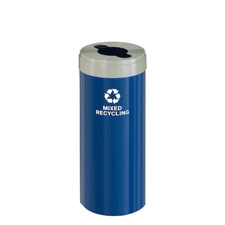 Glaro 12 gal Round Recycling Bin, Blue/Satin Aluminum M-1232BL-SA-M3 | Zoro