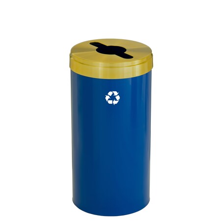 Glaro 16 gal Round Recycling Bin, Blue/Satin Brass M-1532BL-BE-M1 | Zoro