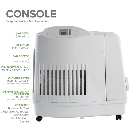 Aircare Portable Humidifier, Portable, 3.6 gal, 3,600 sq. ft., Console ...