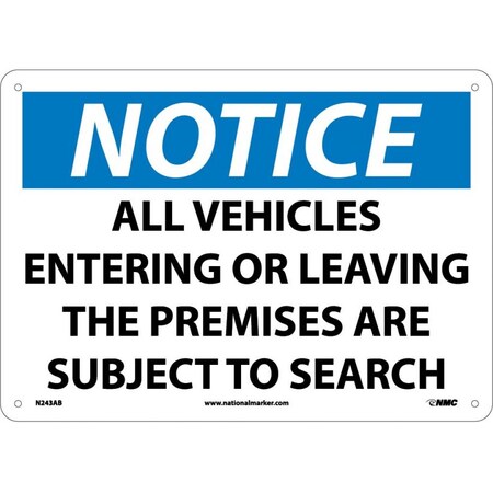 Nmc Notice Vehicles Subject To Search Sign, N243AB N243AB | Zoro