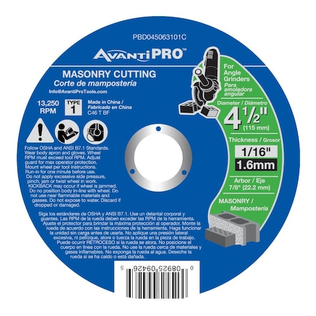 Avanti Pro AvantiPro 4-1/2x1/16x7/8" Masonry Co1 PBD045063101C | Zoro