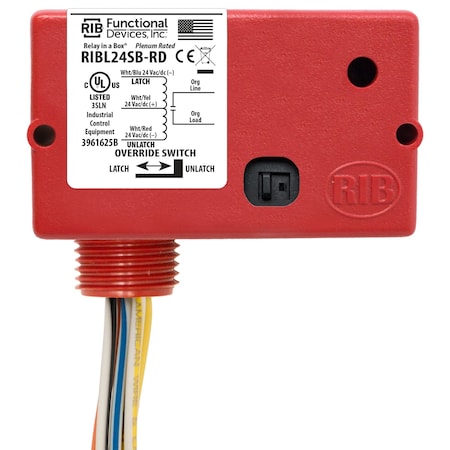 Functional Devices-Rib Latch Relay, 20A, SPST+Oride, 24VAC/DC, Red ...