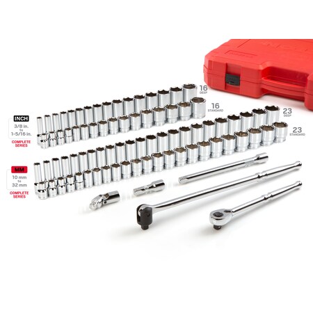 TEKTON 1 2 Socket and Ratchet Set SAE Metric 84 Piece Exterior Chrome Plated Interior Metallic Paint SKT25302