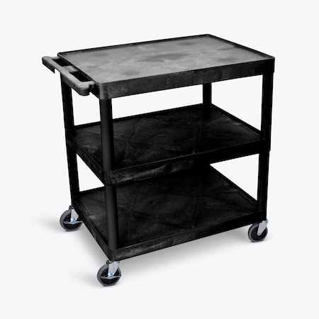 Luxor Utility Cart - Large Flat Shelf Cart - Three Shelves - Black ...