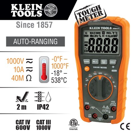 Klein Tools Digital Multimeter, 1,000 Max. AC Volts, 1,000 Max. DC ...