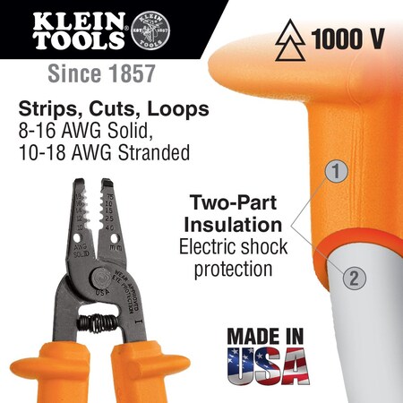 Klein Tools 7 in Wire Stripper 10 to 18 AWG 11045-INS | Zoro