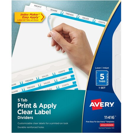 Avery Avery® Index Maker® Clear Label Dividers 11416, 5-Tab Set, White ...