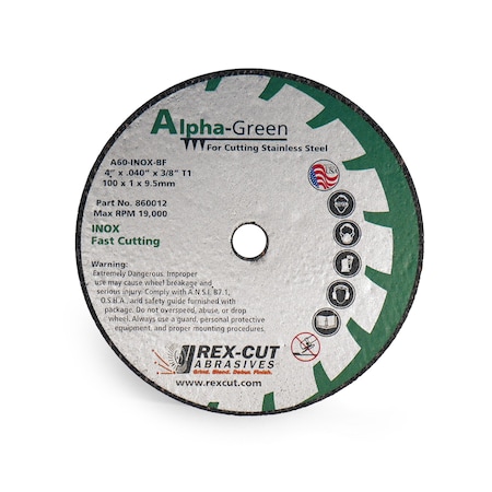 Rex Cut Alpha Green Cut Off Wheel 4 X .040 X 3/8 T1 Alpha Green 860012 ...