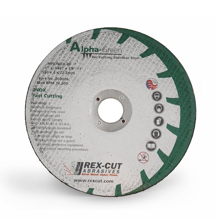 Rex Cut Alpha Green Cut Off Wheel 6 X .040 X 7/8 T1 Alpha Green 860008 ...