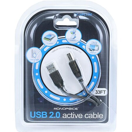 Monoprice USB 2.0 Active Cable, 33ft.L, Black 7531 | Zoro