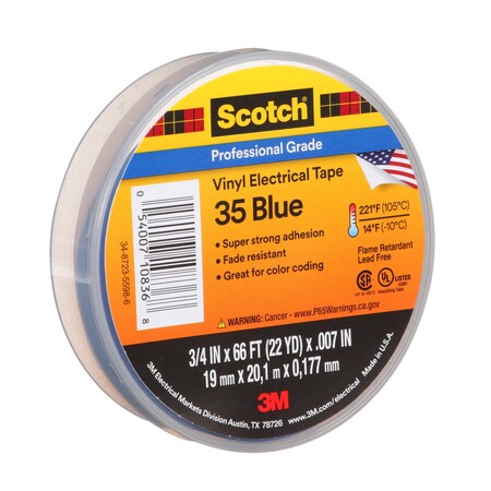3M Vinyl Electrical Tape, 35, Scotch, 3/4 in W x 66 ft L, 7 mil thick ...