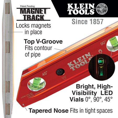 Klein Tools Lighted Torpedo Billet Level, Rare Earth Magnet 935RBLT | Zoro