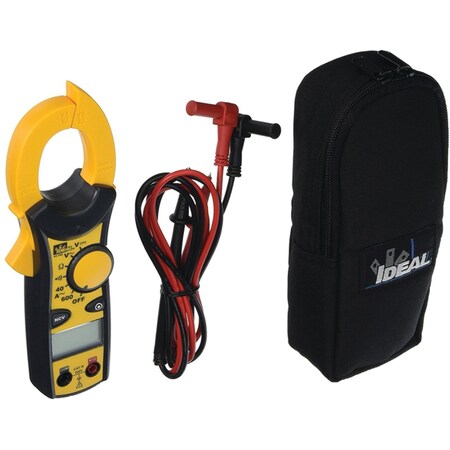 Ideal Clamp Meter, LCD, 600 A, 1.5 in (38 mm) Jaw Capacity, Cat III ...