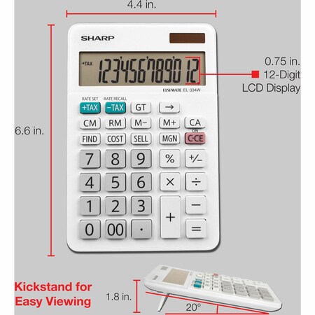 Sharp Desktop Calculator, LCD, 12 Display Digits EL-334W | Zoro