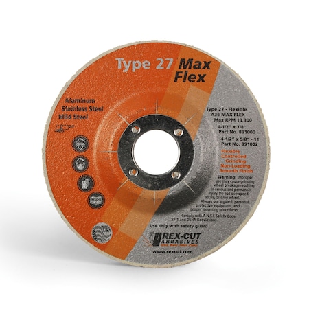 Rex Cut Max Flex Grinding Disc 4 1/2 X 7/8 T27 Max Flex A36 891000 | Zoro
