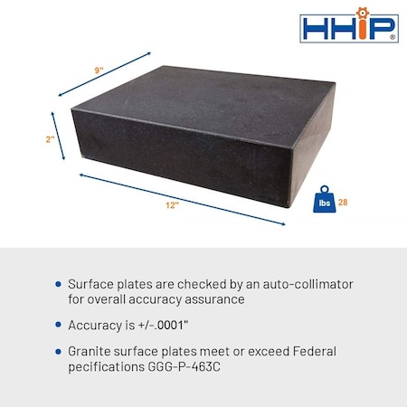 H & H Industrial Products 12 X 9 X 2" Granite Surface Plate Grade B 0 ...