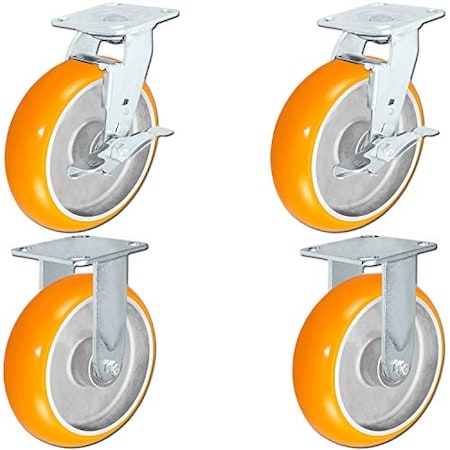 Casterhq 8"x2" Non-Marking Orange Tread Polyurethane Casters, 2 Swi ...